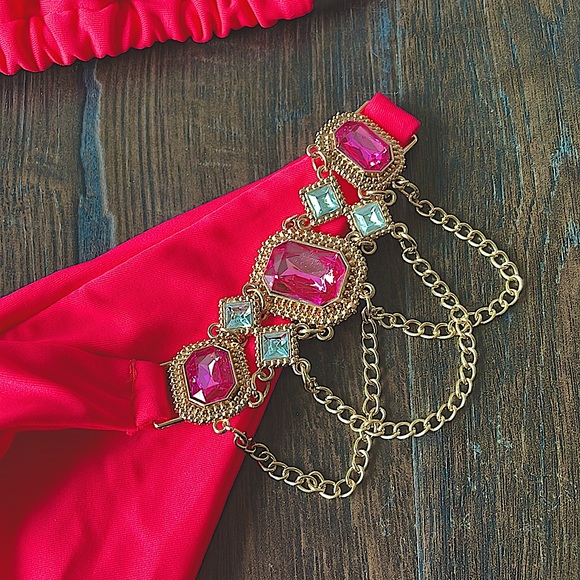 imOgen | Swim | Nwt L Triangle String Scrunch Jewels Bikini Neon Red W ...